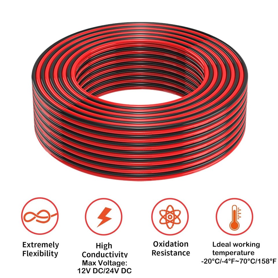 10 Gauge 2 Conductors 30FT Electrical Wire, Red Black Cable, Red, | eBay