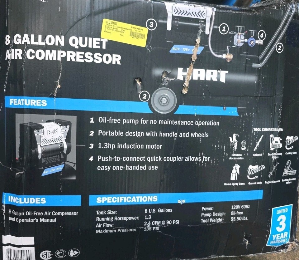 HART Black 135 PSI Oil-Free Electric Air Compressor 8 gal | eBay