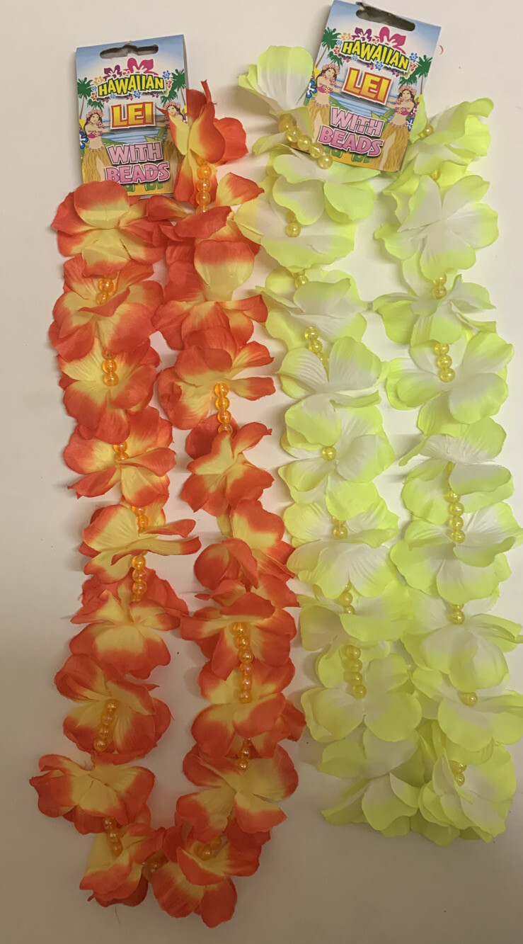 2 Piece's Hula Lei with Beads Hawaiian Luau Ass Colours Fancy Dress ...