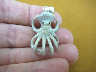 (j-octo-20) white 3D Octopus carving PENDANT of Moose antler octopi ...
