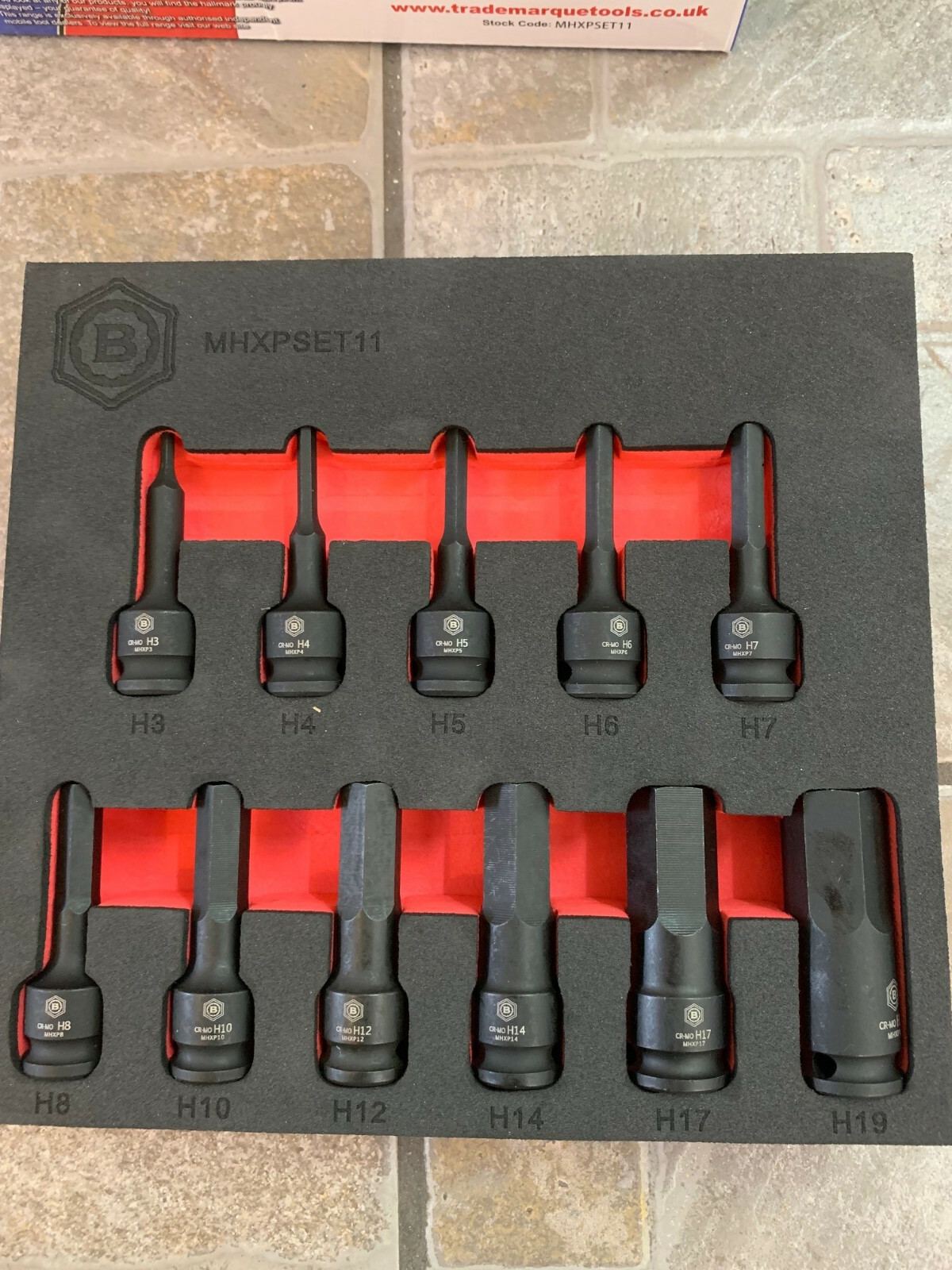 Britool Hex Allen Impact Socket Bit Set + Foam Holder 3/8" Drive 3mm ...