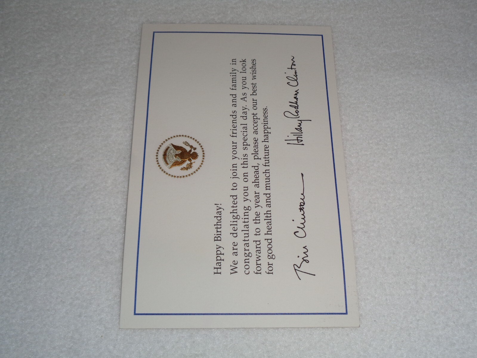 President Bill Clinton Hillary Clinton Happy Birthday Rare Original ...