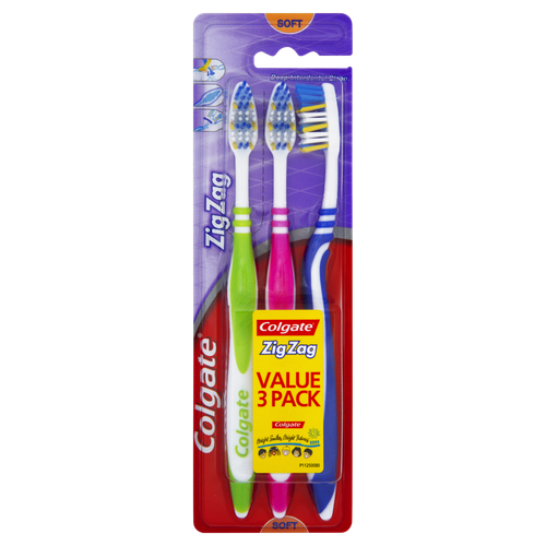 Colgate ZigZag Toothbrush Value 3 Pack - Soft Interdental Bristles Zig ...