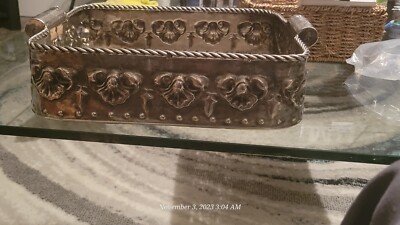 Rare India Ornate Silverplate Butler’s Serving Tray 16” x 13” Handled 3 ...