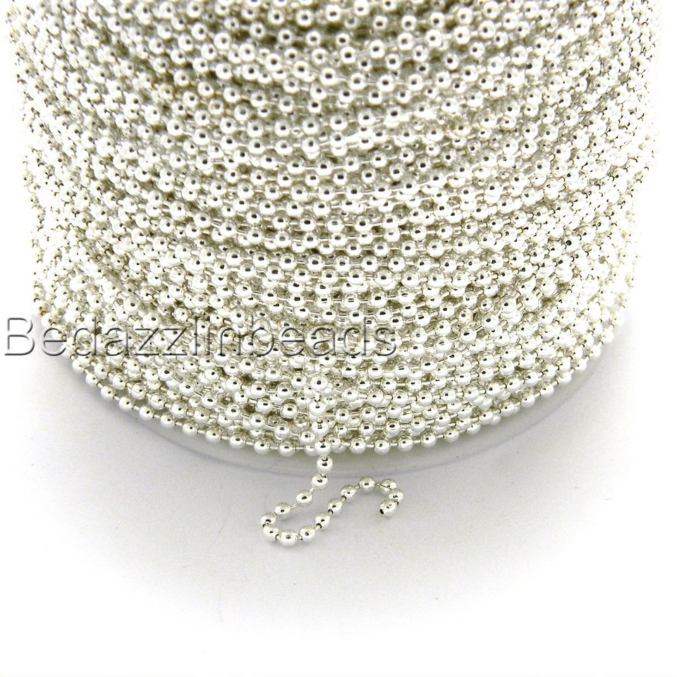 Round 2.4mm Dog Tag Beaded Ball Metal Chain Sold Bulk by the Yard ...