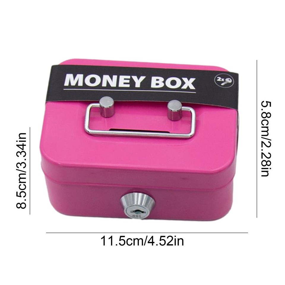 Small Lock Box Metal Cash Box Mini Safe Lock Box Money Bank Metal Coin ...
