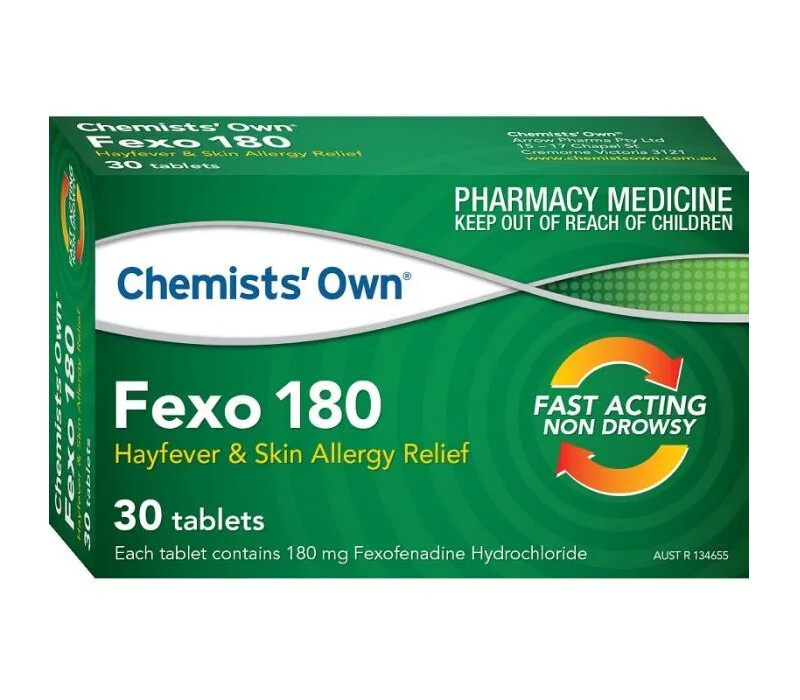 2 x Chemists Own Fexo 180mg Hayfever & Skin Allergy Fast Acting 30 ...