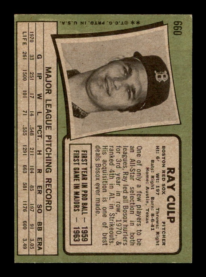 1971 Topps Baseball #660 Ray Culp EX *d12 | eBay