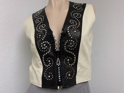 Kippys Leather Black Cream Swarovski Crystal Western Vest Size Small | eBay