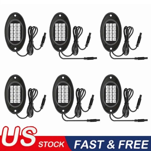 6 pods RGB LED Rock Light 15 LEDs APP Control Music Neon Car Underglow ...