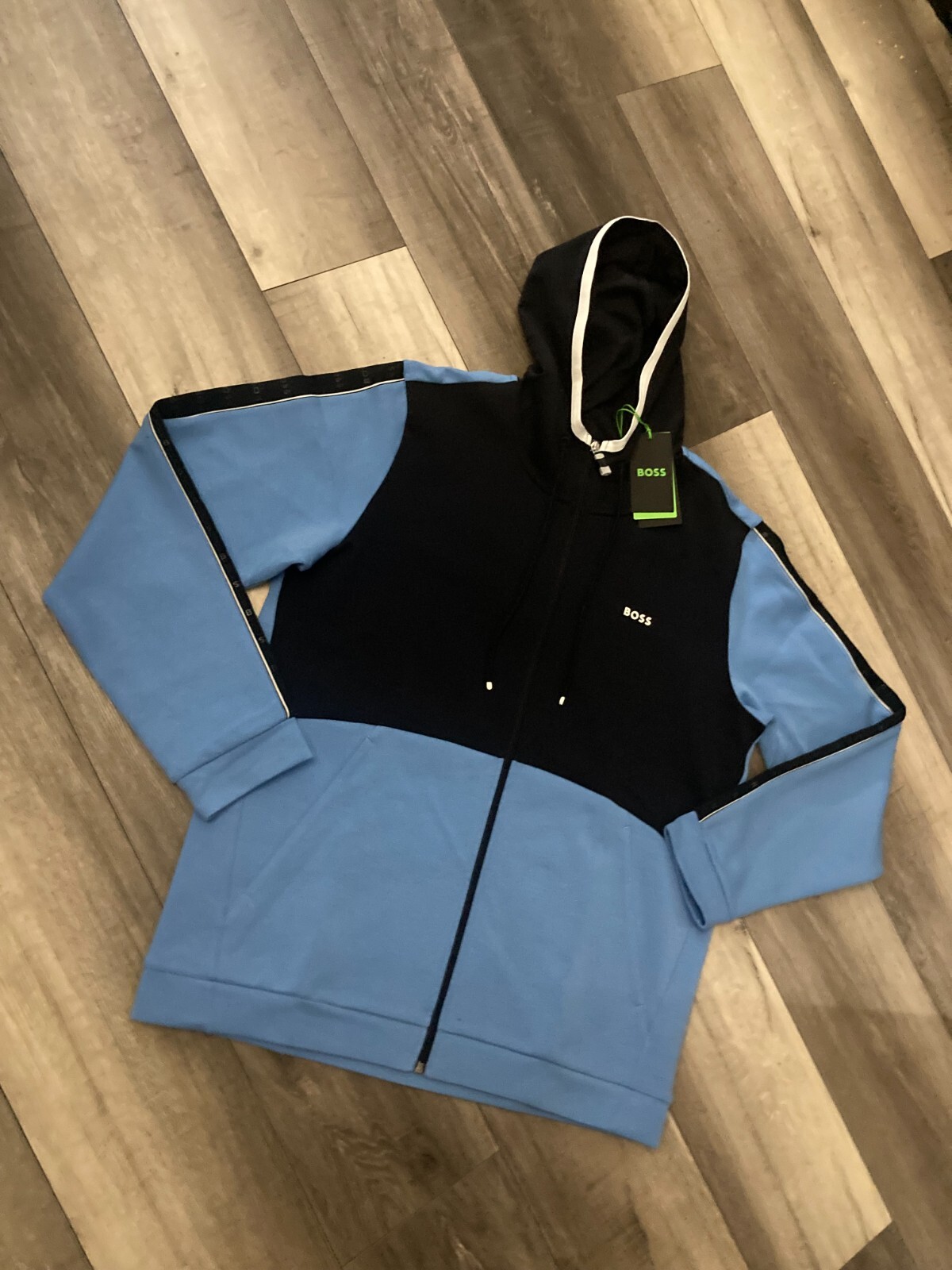 NWT Hugo Boss Tracksuit Set Blue Men's Tape-Trim Zip up Hoodie XL ...