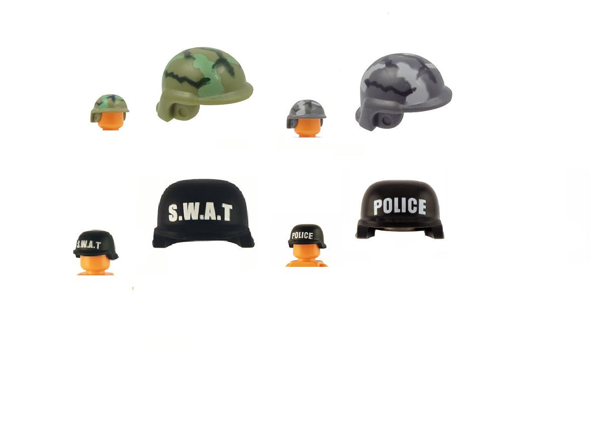 4 Custom tactical HELMETS for lego minifigure police s.w.a.t team army ...