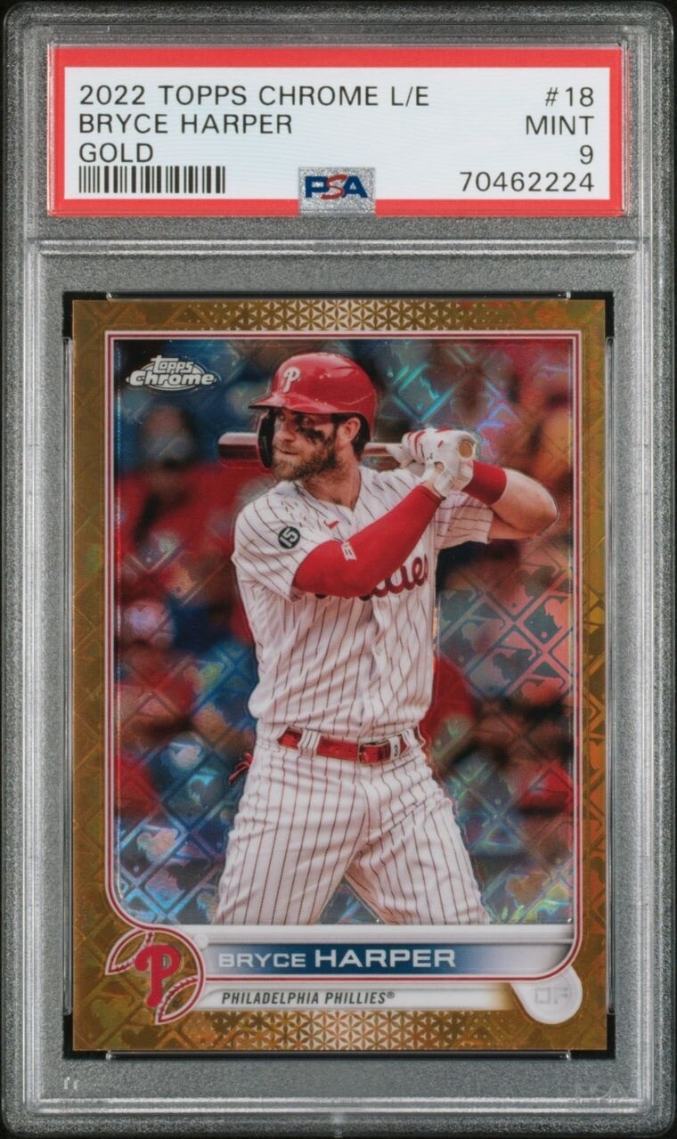 2022 TOPPS CHROME BRYCE HARPER GOLD LOGOFRACTOR /50 PSA 9 PHILLIES CARD ...