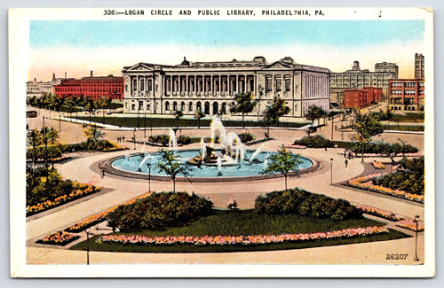 Original Old Vintage Outdoor Postcard Logan Circle Public Library ...