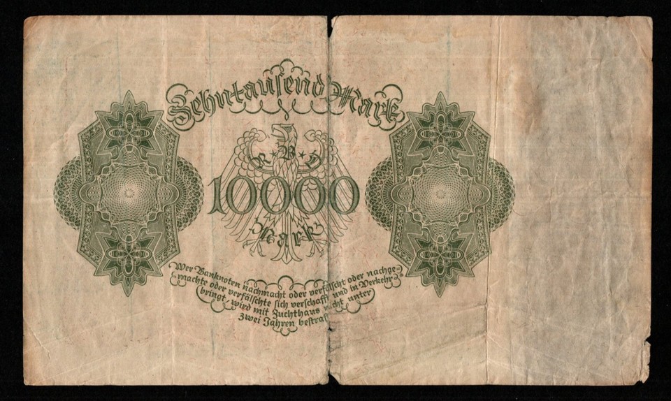 1922 GERMANY 10,000 MARK REICHSBANKNOTE "VAMPIRE NOTE" POST WWI - LARGE ...