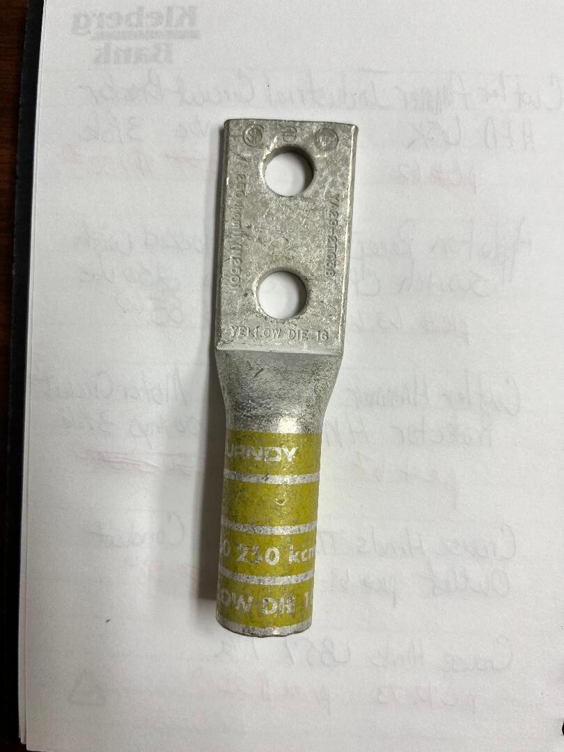 Burndy YA292N 250 MCM KCMIL 2 Hole 1/2" Stud Crimp Lug | eBay
