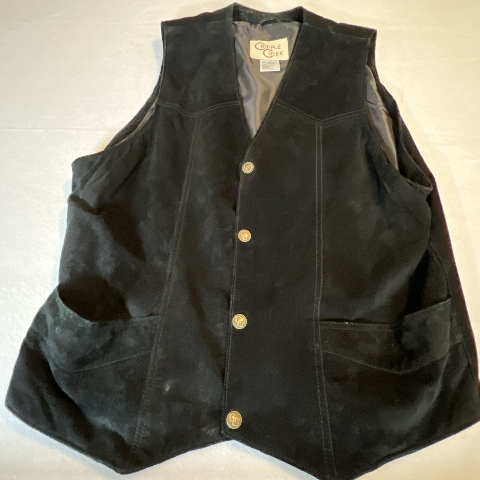 Vintage Cripple Creek Vest Mens Large Western Brass B… - Gem