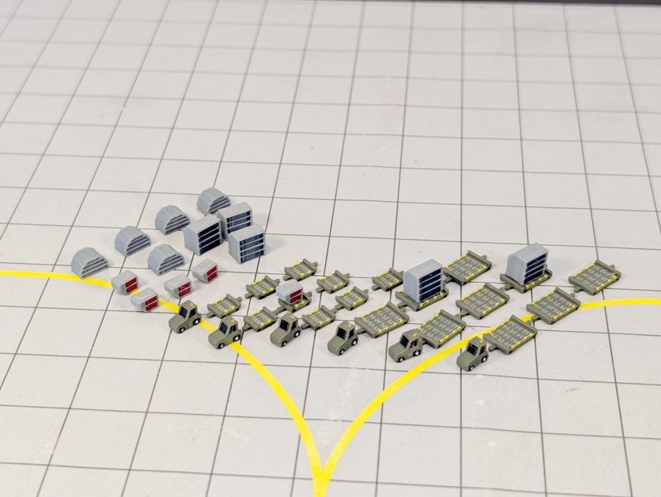 Military TUG & DOLLY ULD CARGO TRAILERS (6x Green) Airport GSE Model 1: ...