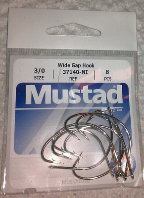 Mustad 37140-NI Size 3/0 Wide Gap Fishing Hooks x 8 packs 64 Hooks ...