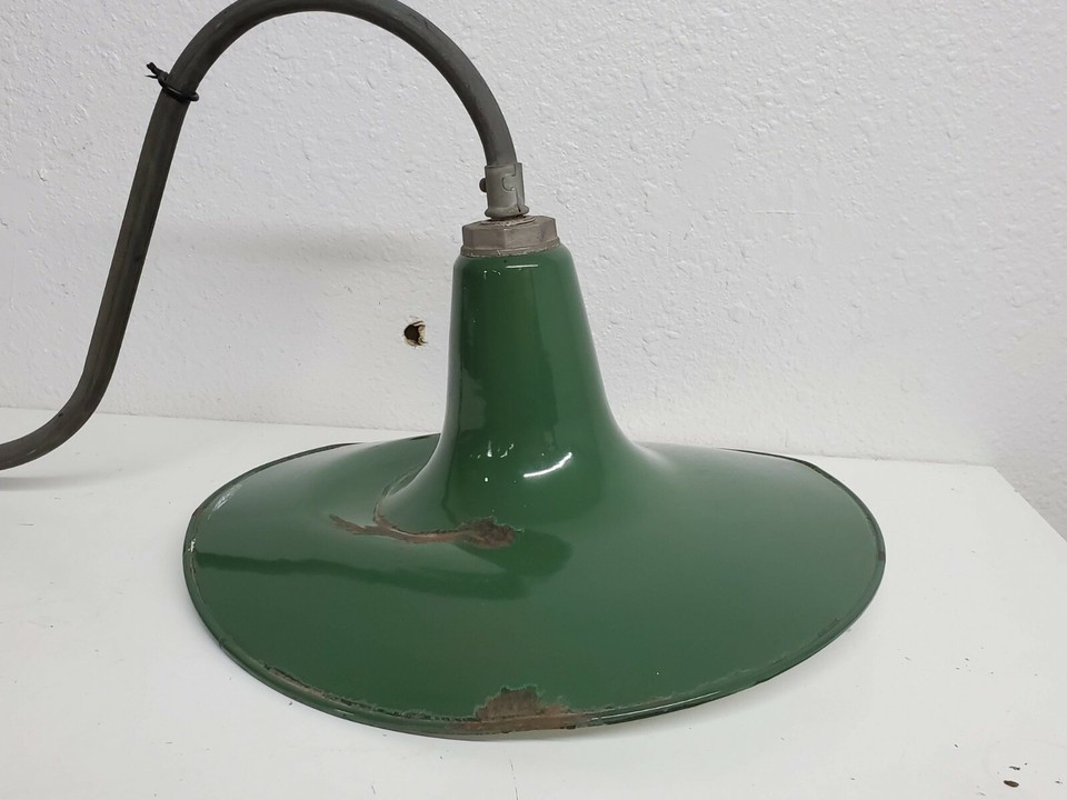 Vintage 16" Benjamin Industrial Barn Light Fixture Green Porcelain ...