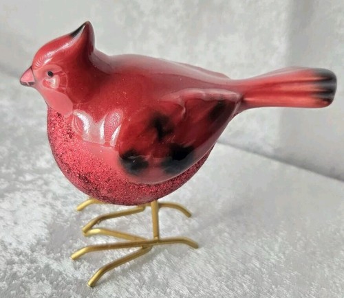 Ceramic Cardinal - Red Bird Figurine 4" Gold Metal Feet Glitter Belly ...