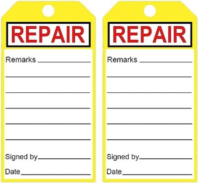 Repair Required Tags| 5 3/4" x 2 3/5"Maintenance Repair Tags Production ...