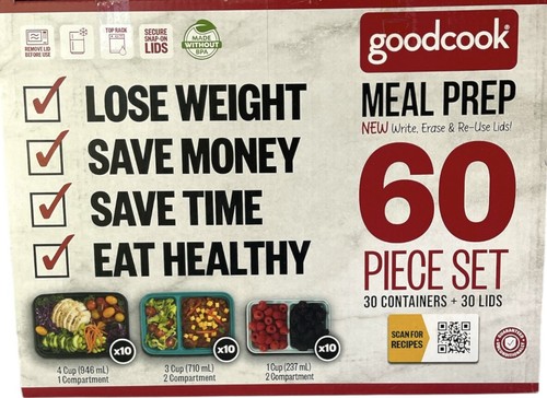 Goodcook Meal Prep 60 PIECE SET Food Storage BPA Free 30 Containers 30 ...