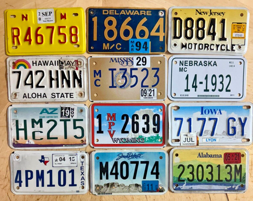 12 DIFFERENT MOTORCYCLE CYCLE LICENSE PLATE PLATES GROUP INSTANT ...
