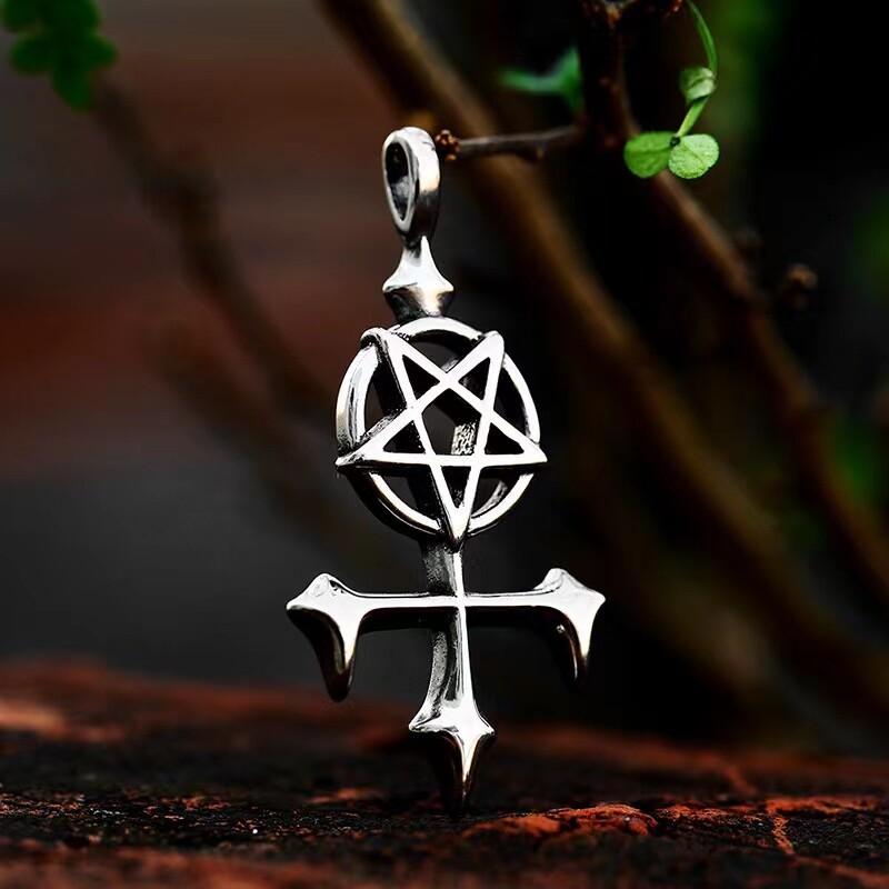 Mens Baphomet Satanic Inverted Pentagram Cross Pendant Necklace ...