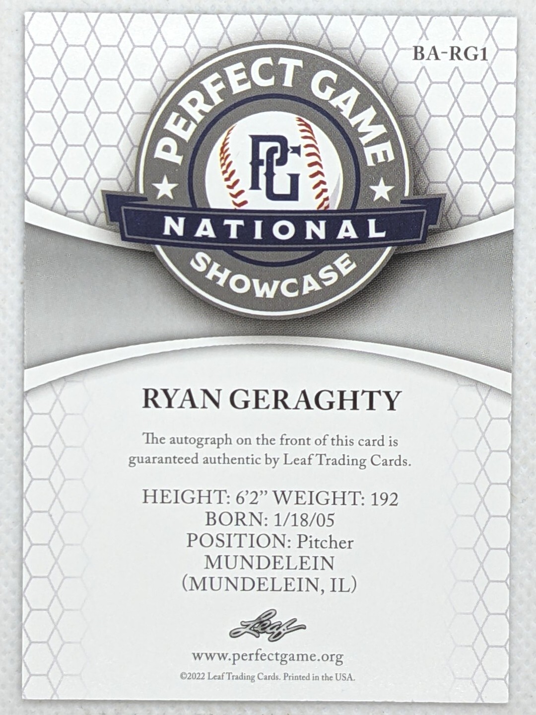 2022 LEAF PERFECT GAME NATIONAL SHOWCASE RYAN GERAGHTY 36/50 AUTO | eBay