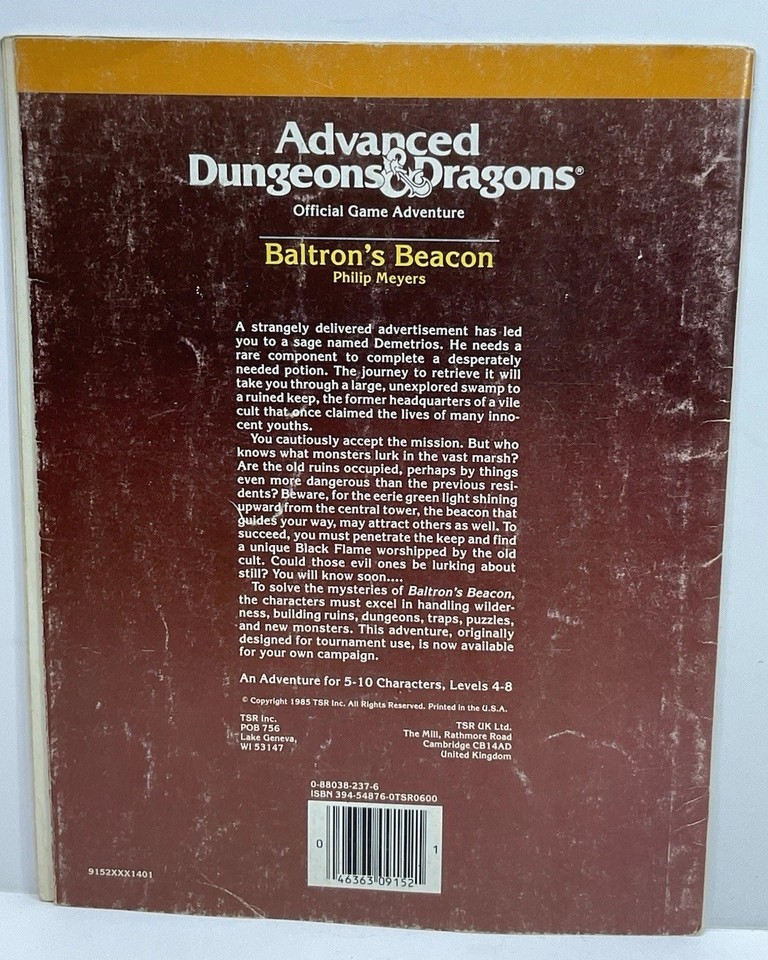 Baltron’s Beacon Advanced Dungeons And Dragons I7 9152 TSR 1985 1st ...