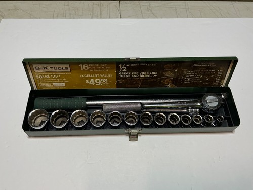 Vintage S-K Tools 1/2" Drive SAE 16pc Socket Set Made in USA 4116 in grt shape | eBay