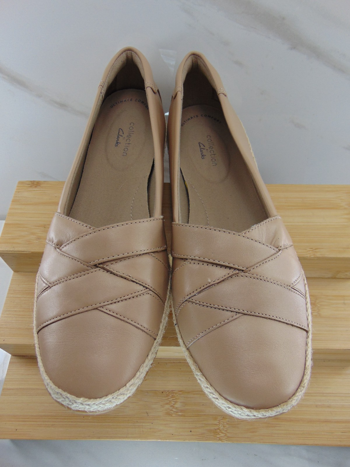 CLARKS COLLECTION (NEW WITH TAGS) BEIGE LEATHER ESPADRILLE FLAT 9 M ...