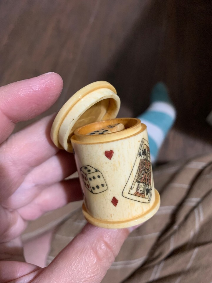 Scrimshaw/Bone Dice Cup George Chambers 1873 Sailors Antique 19th Cent ...