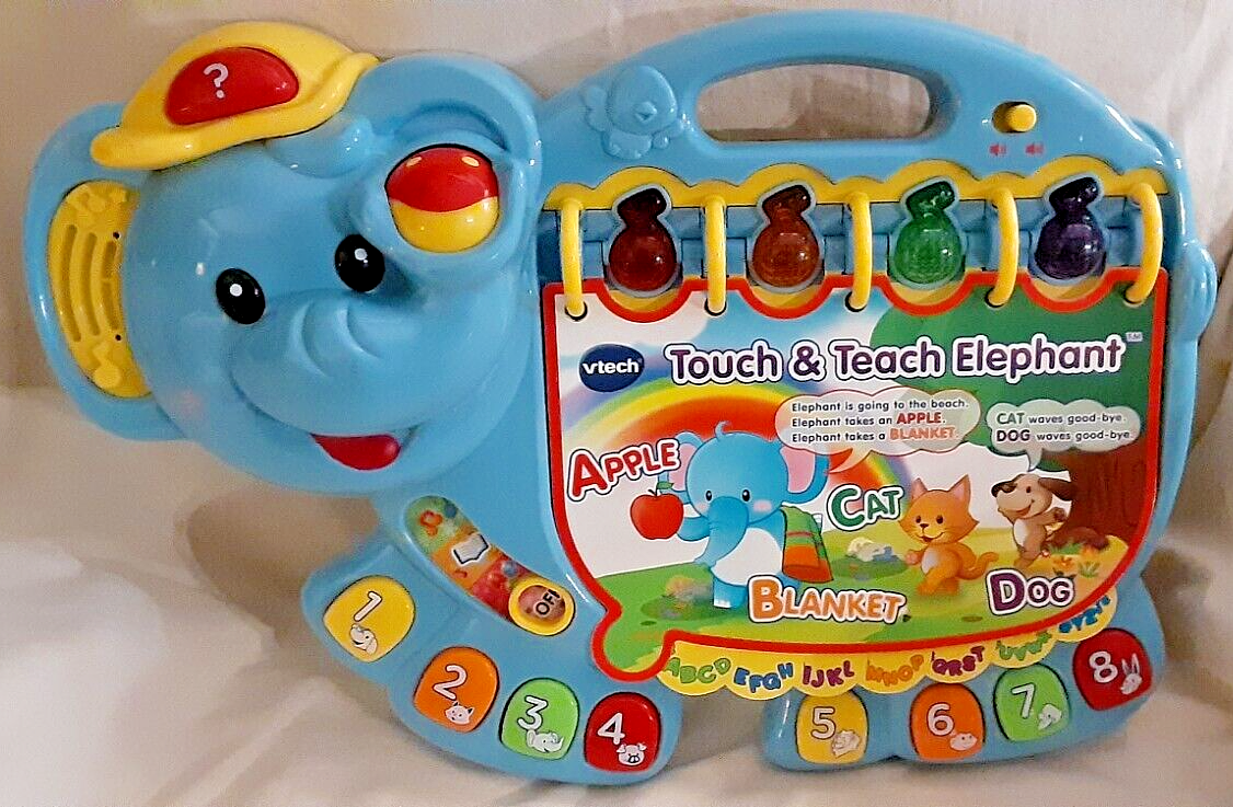 Vtech Touch & Teach Elephant Blue Interactive Toy Numbers Letters Words ...