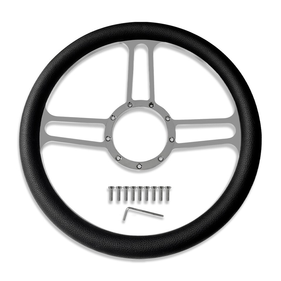 Chrome Billet Aluminum 14" Tri Spoke Steering Wheel with Half Wrap ...