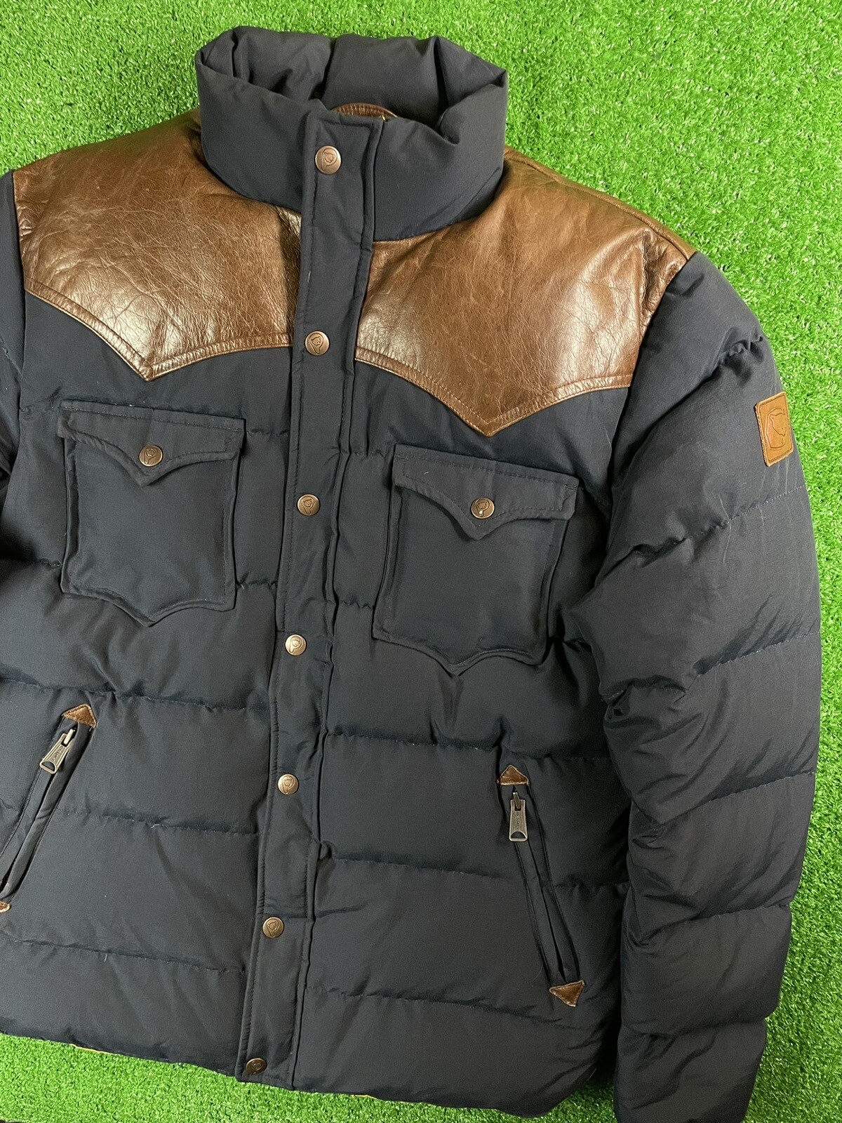 Trailwear Penfield Down Puffer Blue Brown Leather Yol… - Gem