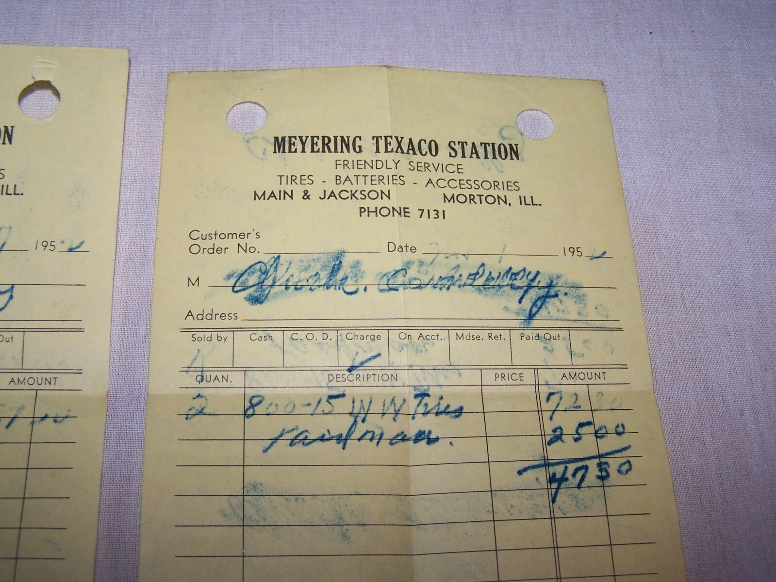 1952 MEYERING TEXACO STATION Gas & Oil Receipt MORTON ILLINOIS | eBay