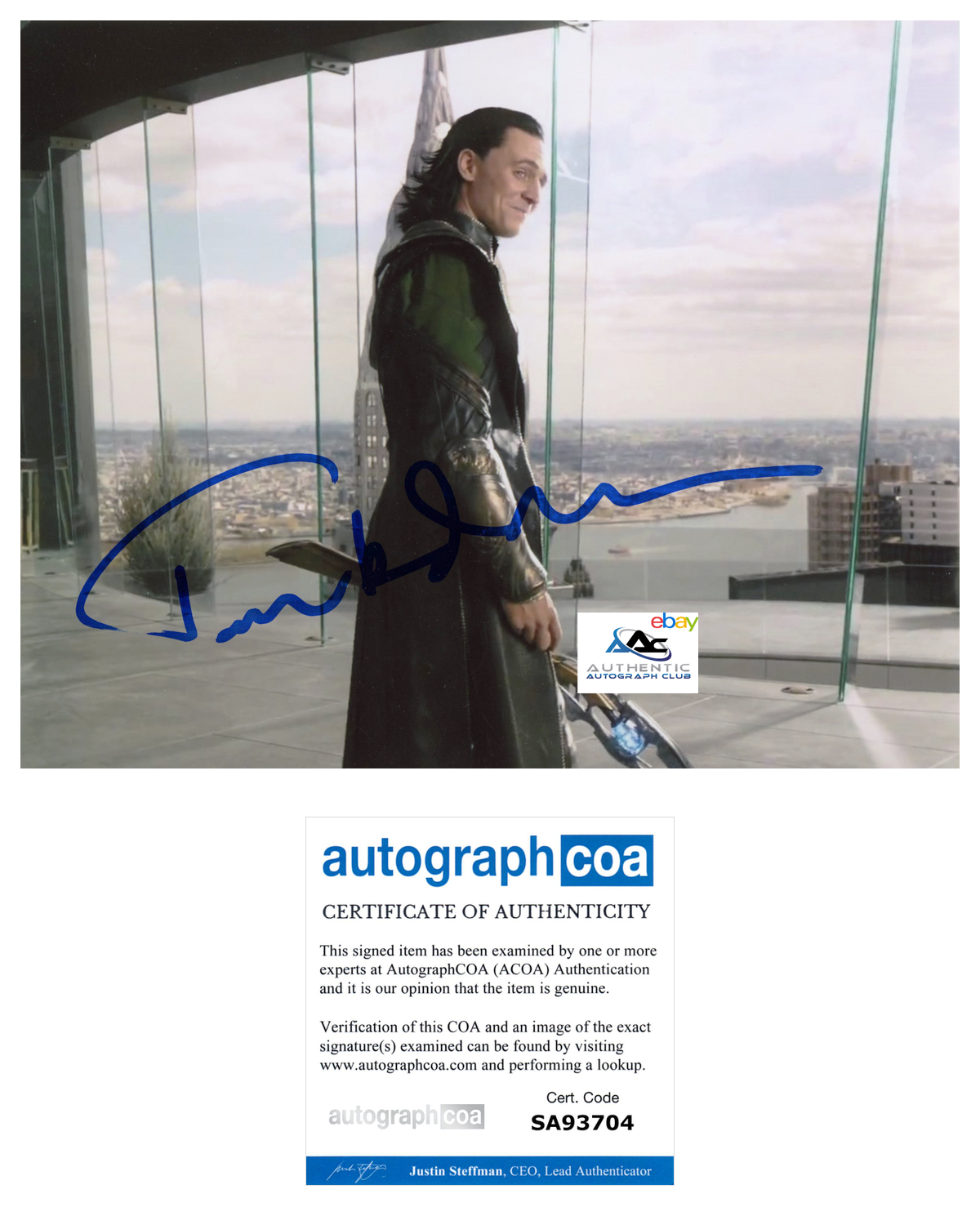 TOM HIDDLESTON AUTOGRAPH SIGNED 8X10 PHOTO LOKI THOR AVENGERS MARVEL ...