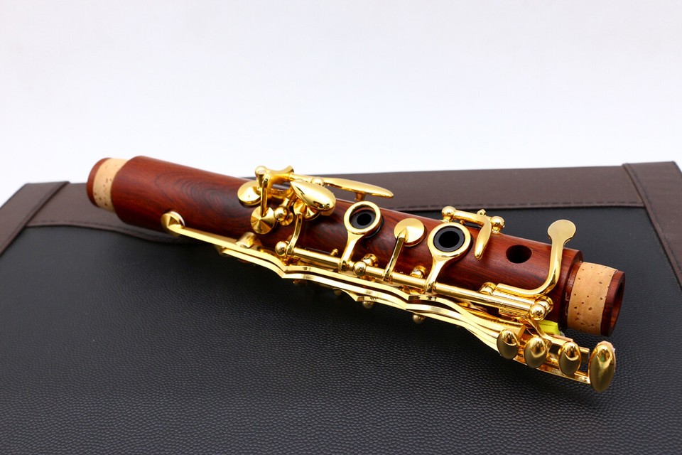 Professional Clarinet Rosewood Wood Body Golden Plated 17Key Bb Tone ...
