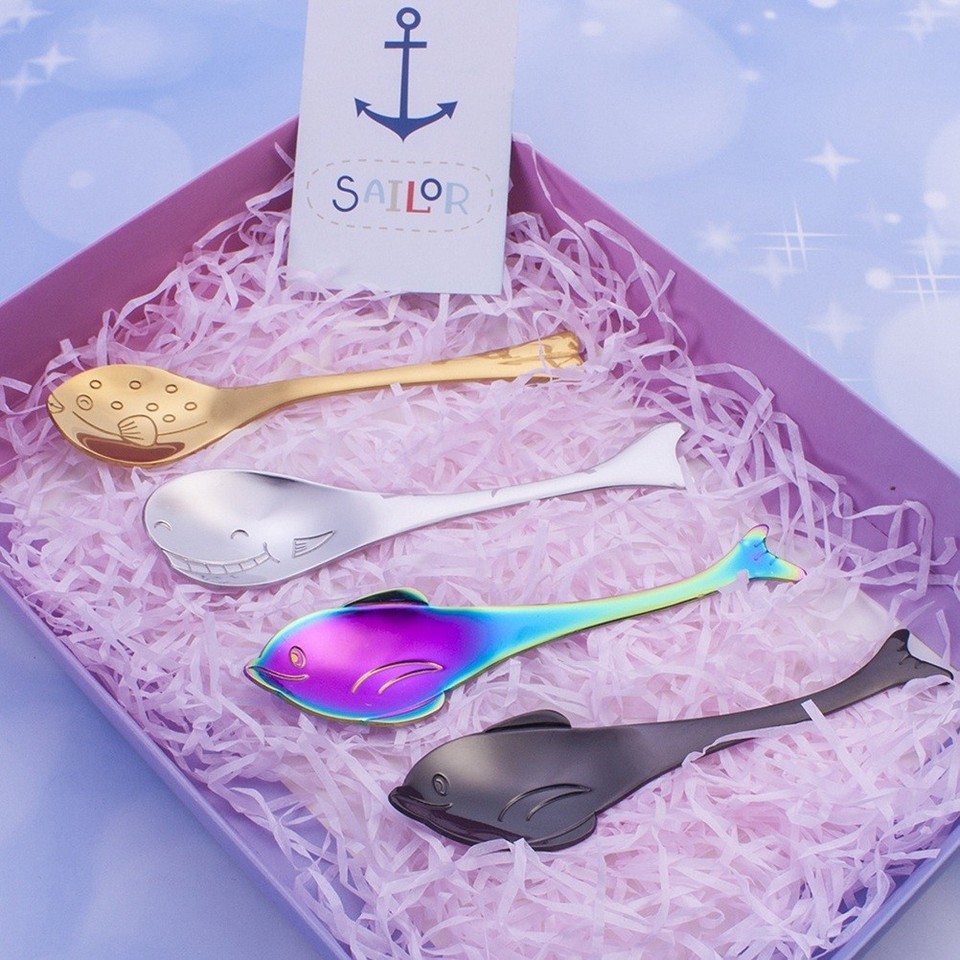 4 Pcs Stainless Steel Cartoon Dolphin Shape Spoons For Coffee Stirring ...