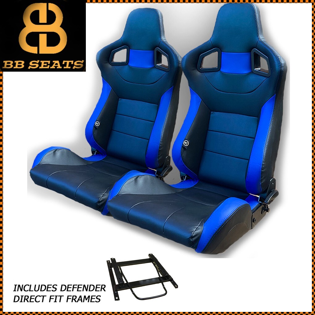 Pair BB6 Reclining Bucket Sports Seats Black/Blue + Direct Fit Subframe ...