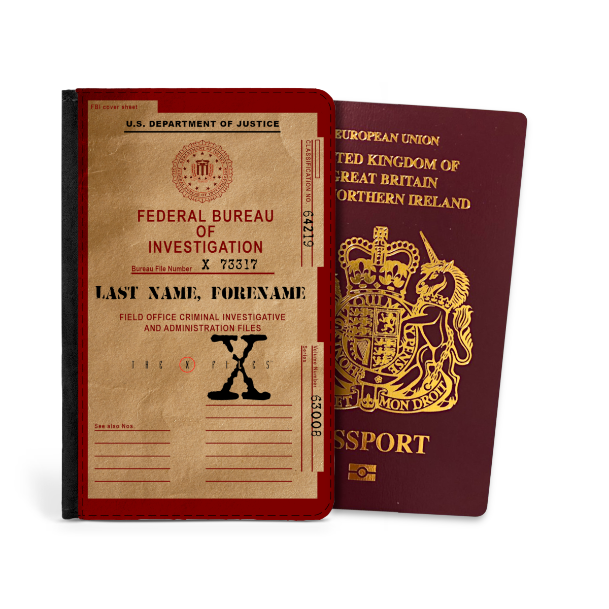 FBI Case Folder Personalised Faux Leather X-files Design Passport Cover ...