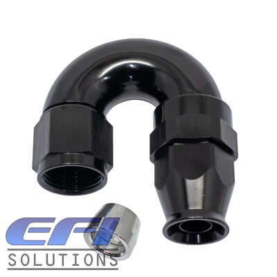 180 Degree Full Flow Teflon PTFE Hose End Fitting 200 Series AN10 Blk ...