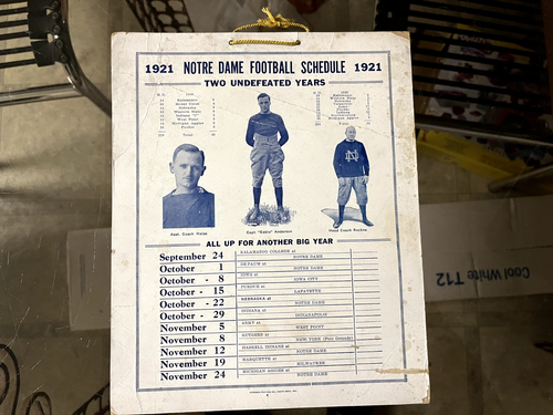 Original 1921 Knut Rockne & Notre Dame College football 9x11 Schedule ...