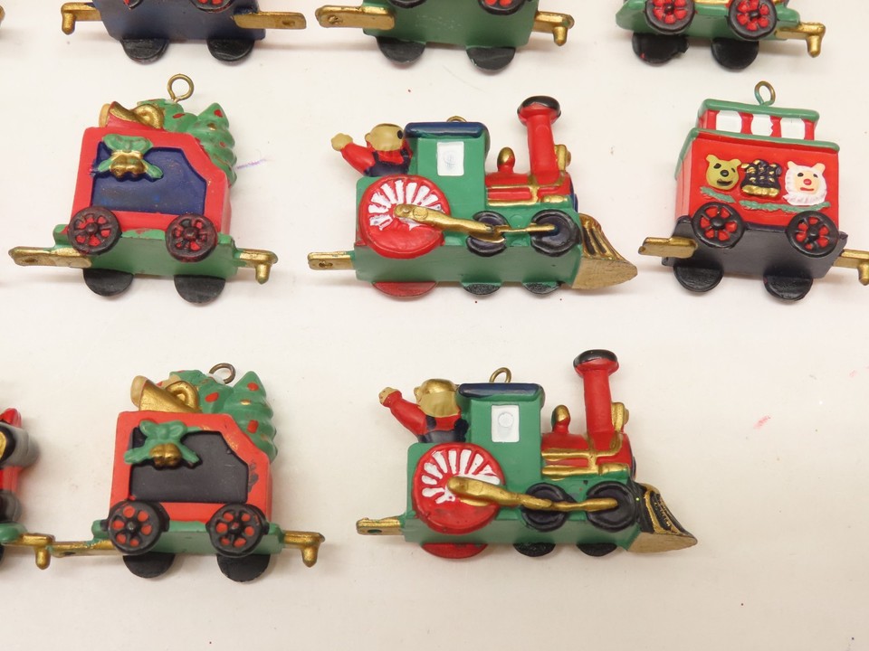Mini Feather Tree Train Christmas Ornaments Lot Resin 22ct D4731 | eBay