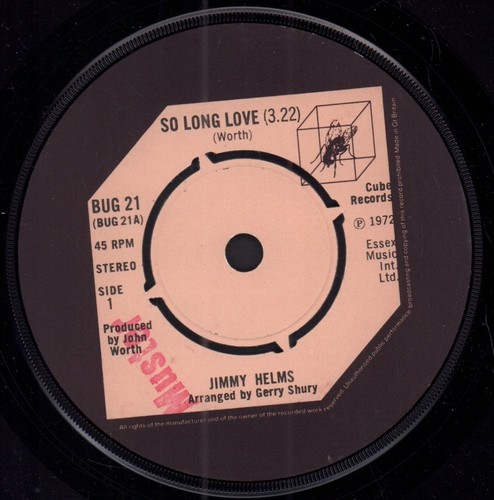 Jimmy Helms So Long Love 7" Vinyl UK Cube 1972 4 prong label design has ...