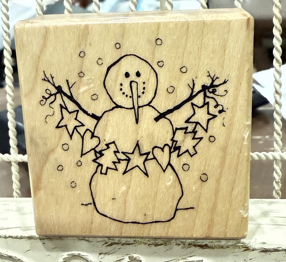 2001 PSX WOOD Mounted Rubber Stamp SNOWMAN HEARTS Theme SCRAPBOOKING #E ...
