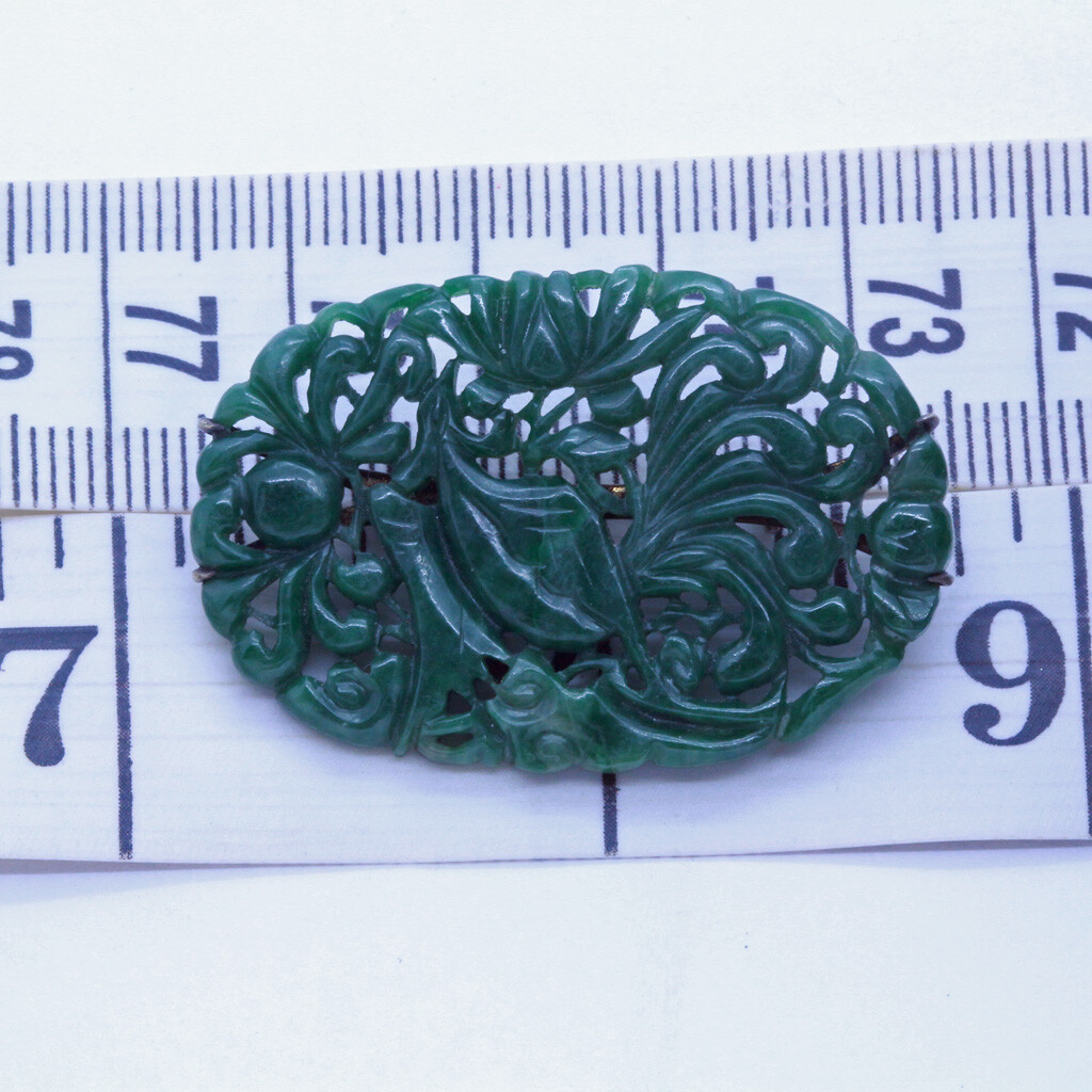 Antique Chinese Jade Brooch Gold Hand Carved Exotic B… - Gem