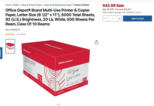 Office Depot 851001OD Copy and Print 20lb, Letter Size Paper - 10 Ream ...